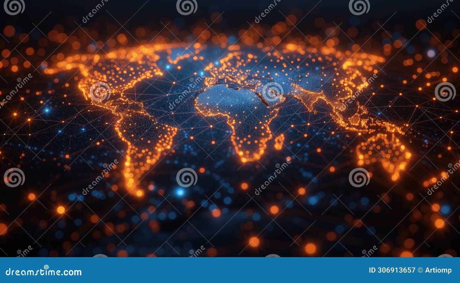 World Map in Neon Colors with Connections Stock Illustration ...
