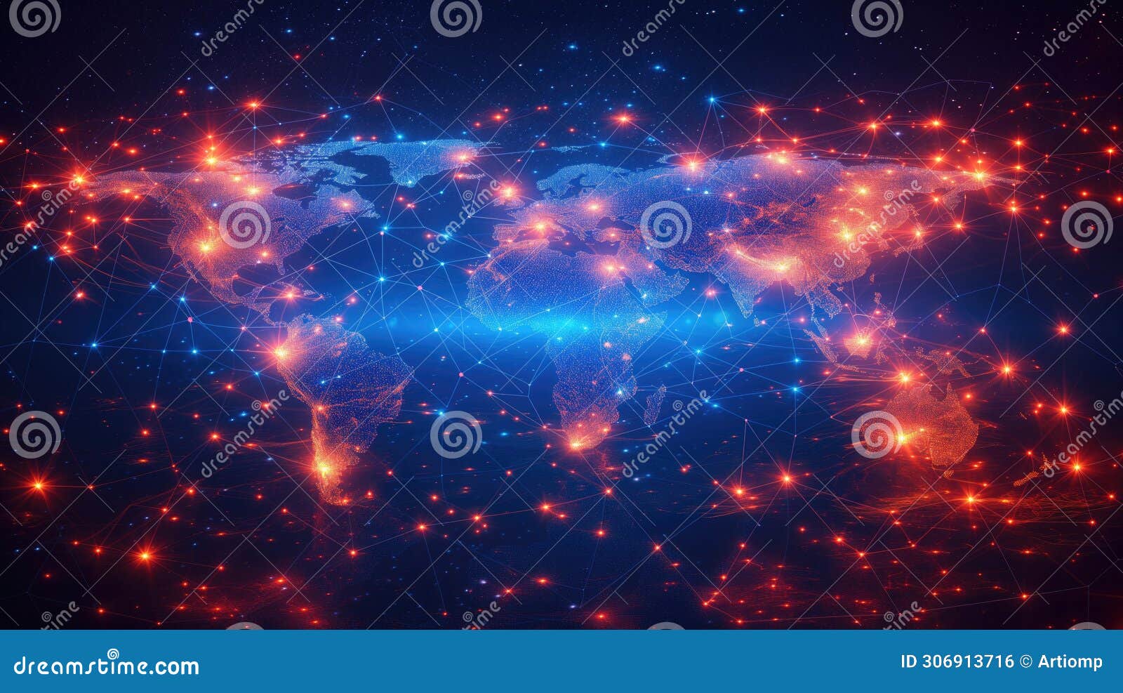 World Map in Neon Colors with Connections Stock Illustration ...