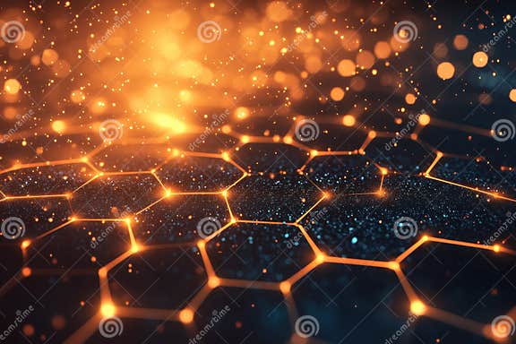 Abstract Representation of Glowing Hexagonal Patterns with Sparkling Lights in Dark Space Stock ...