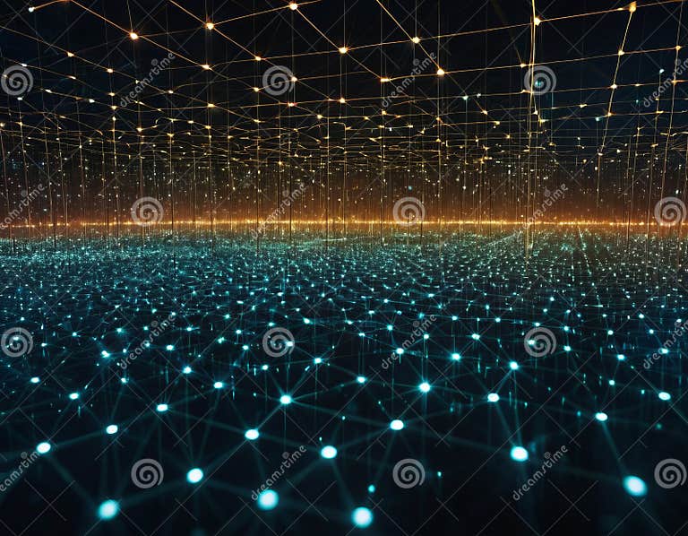 Abstract Representation of Interconnected Data Nodes, Digital Matrix, Binary Code Transmission ...