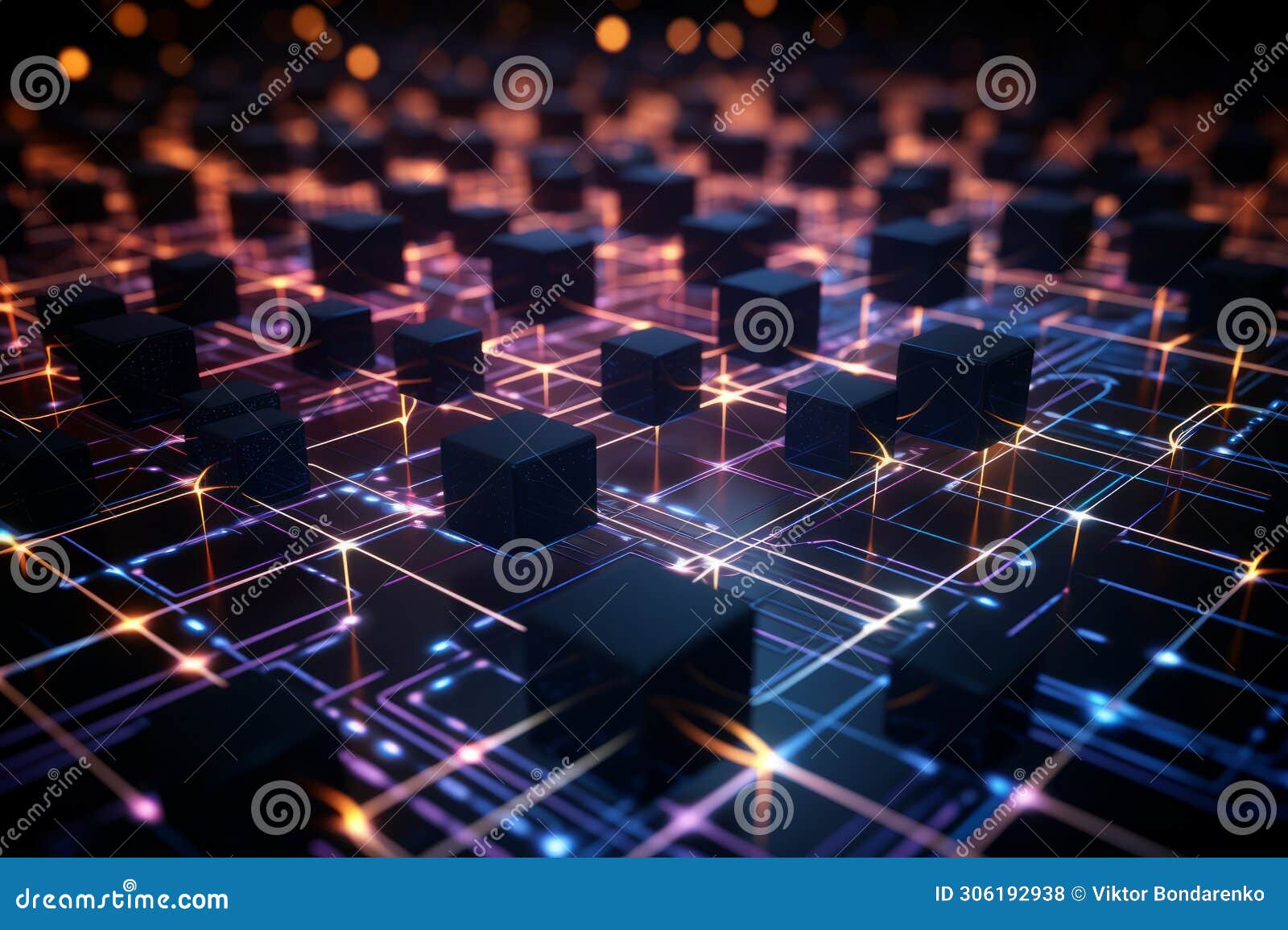 Abstract Representation Of Interconnected Data Nodes Digital Matrix Binary Code Transmission