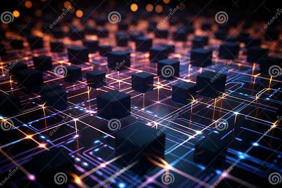 Abstract Representation of Interconnected Data Nodes, Digital Matrix, Binary Code Transmission ...
