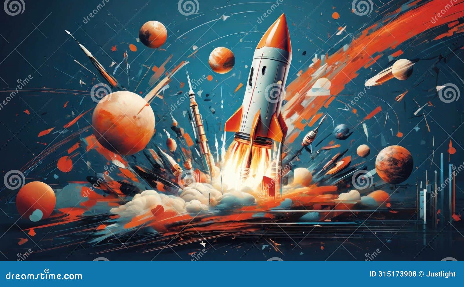 An Abstract Representation of a Rocket Blasting Off on a Background of ...