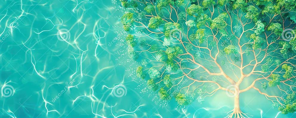 An Abstract Representation of a Tree with Green Foliage Merging with ...
