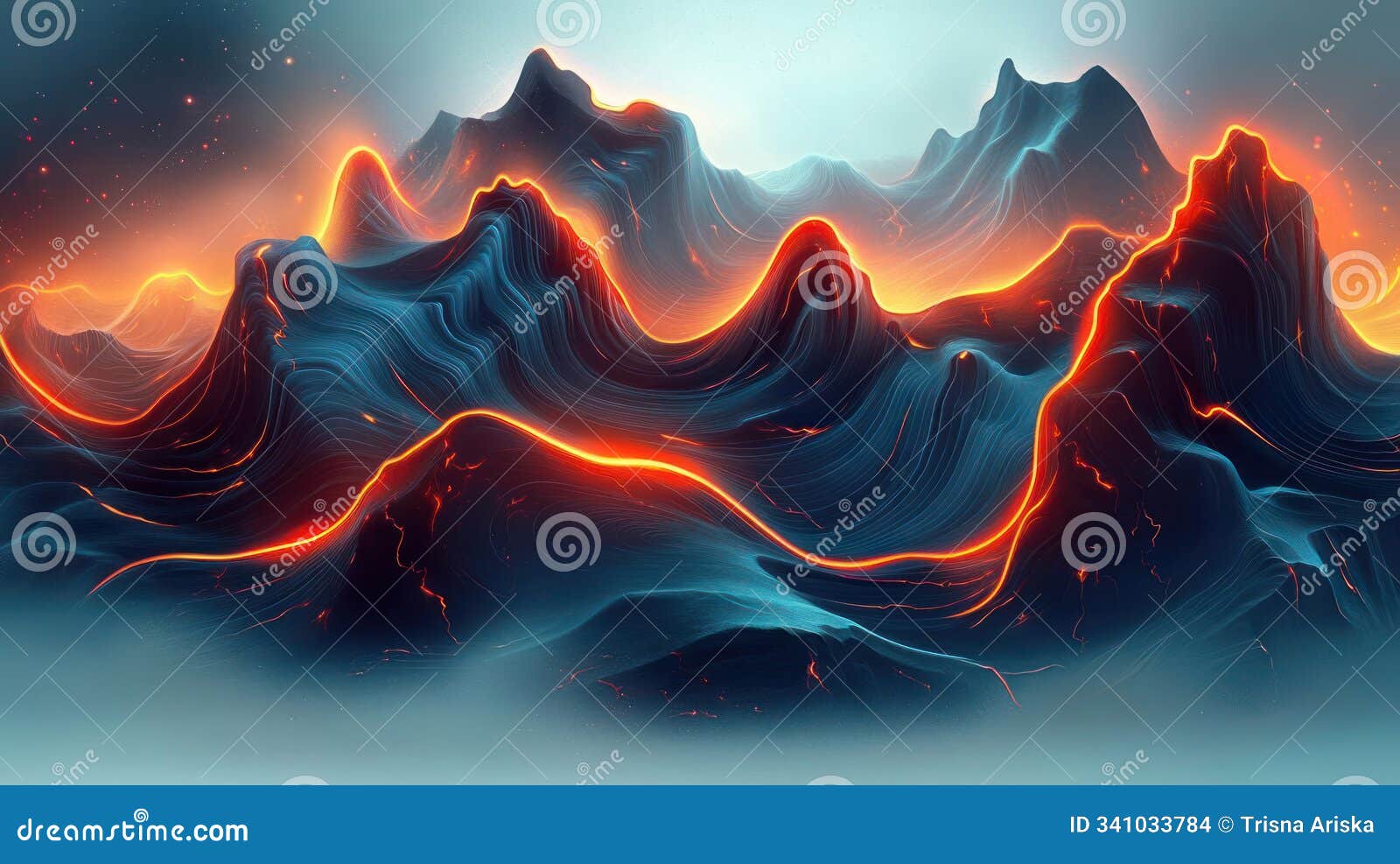 Abstract Representation of a Vibrant, Glowing Mountain Landscape with ...