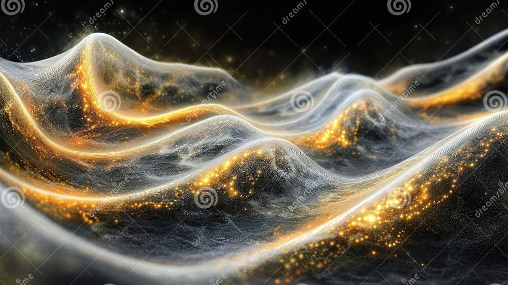 Abstract Representation of Waves with Glowing Elements, Evoking a ...