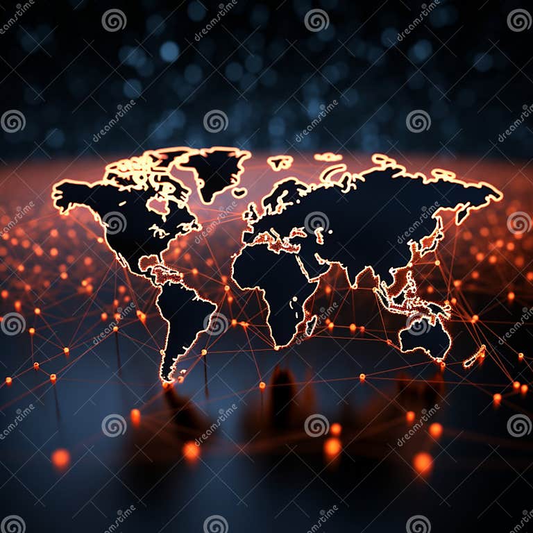 Abstract Representation of World Map with Lines and Points Overlay ...