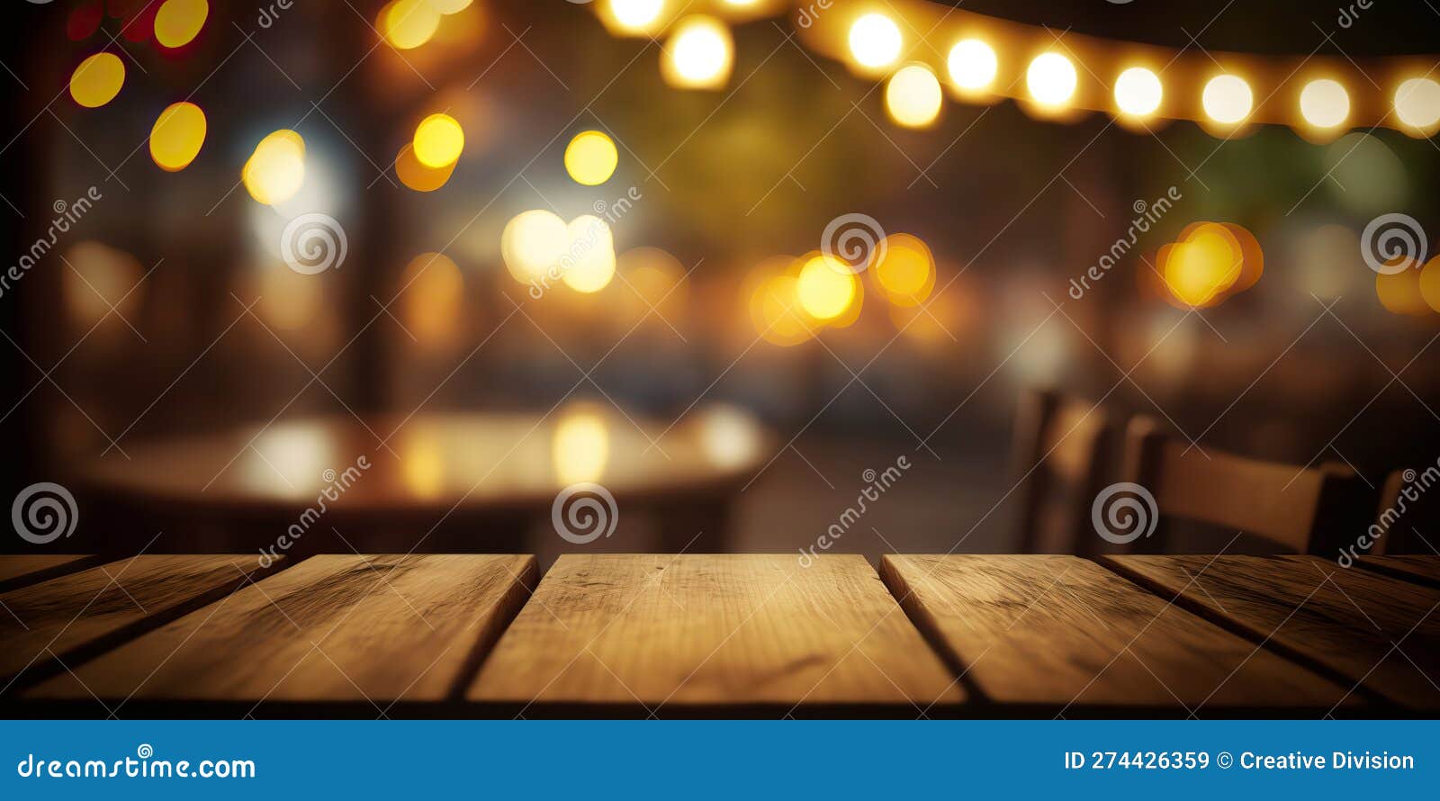 Abstract Restaurant Lights Background Blurred Behind Wooden Table ...