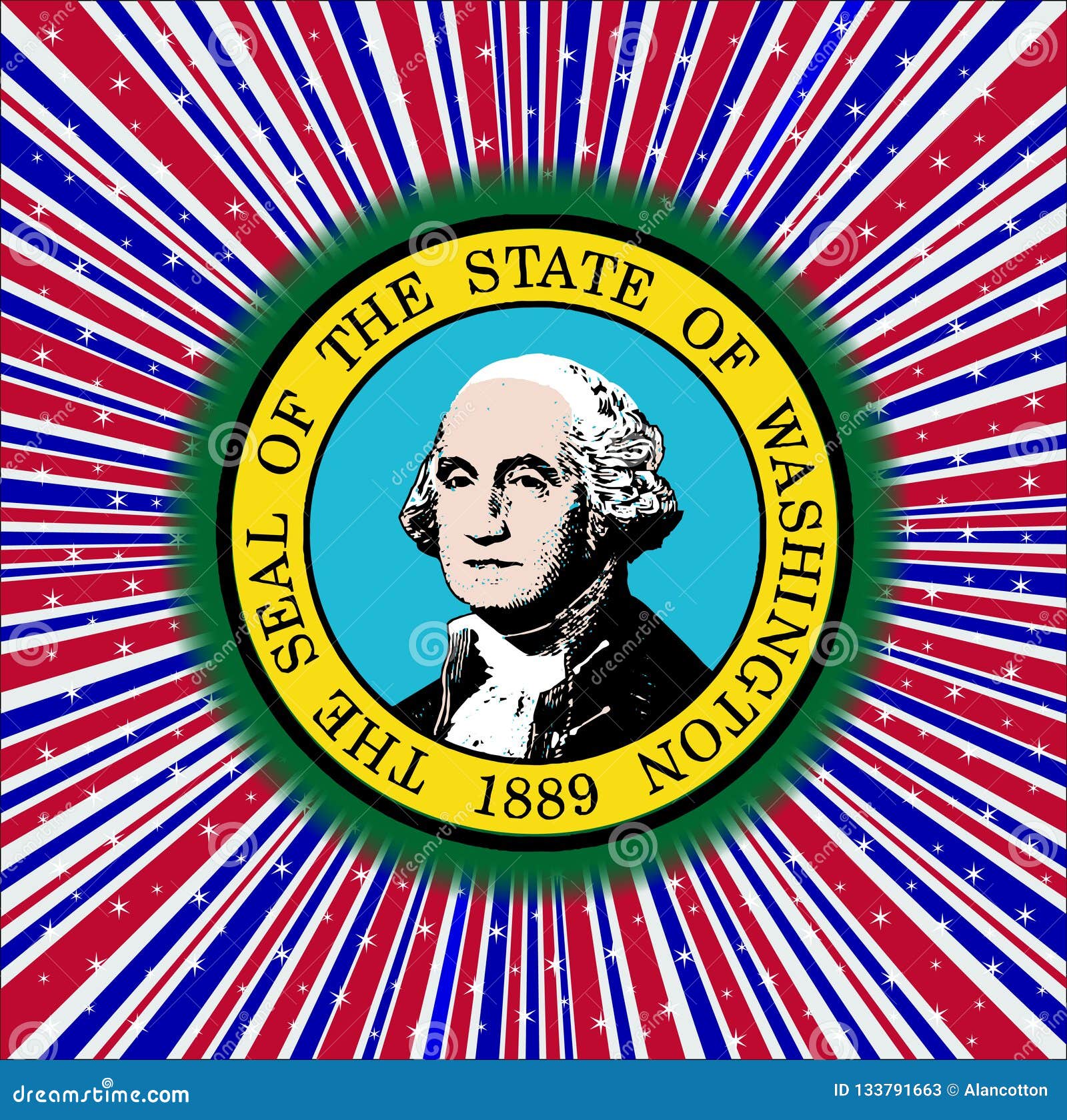 Red White and Blue Rays with Washington State Icon Stock Vector ...