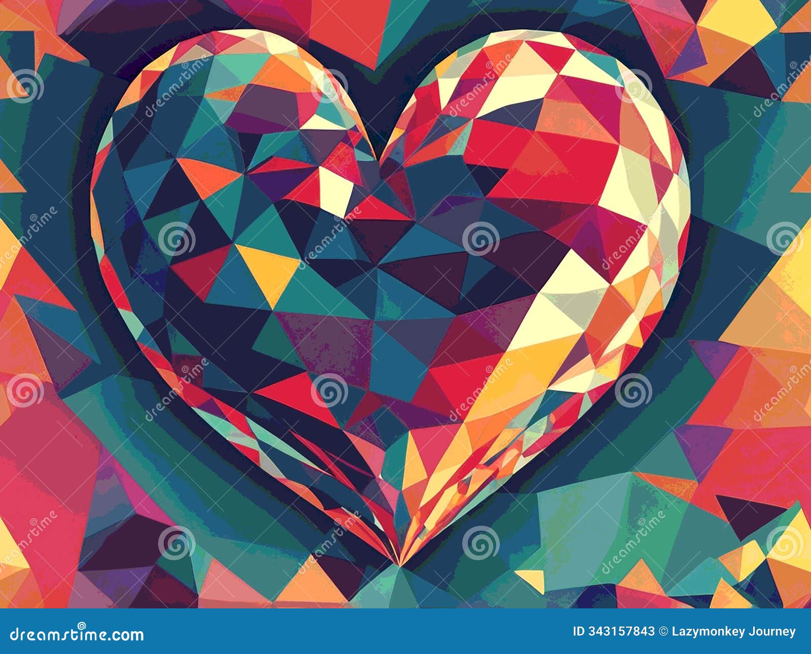 Abstract Retro Heart Made from Color Triangles Background Illustration ...