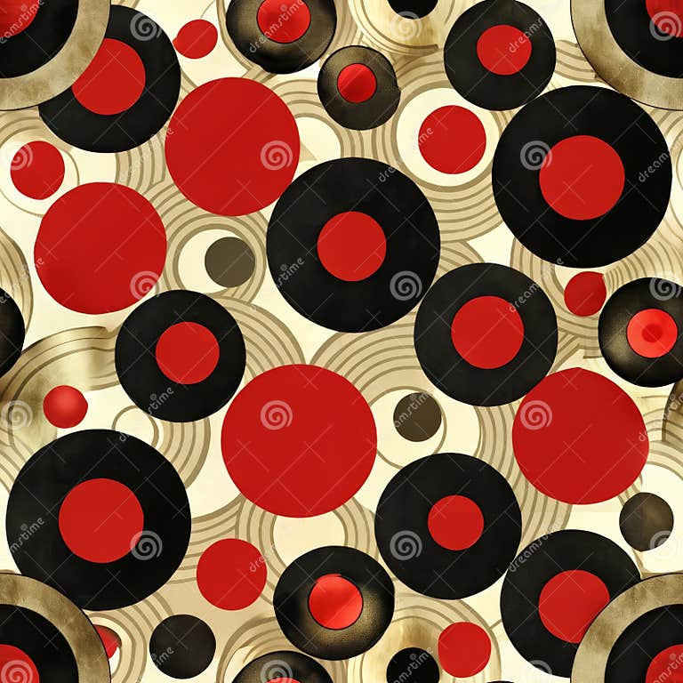 Abstract Retro Pattern with Red and Black Circles on Beige Background ...
