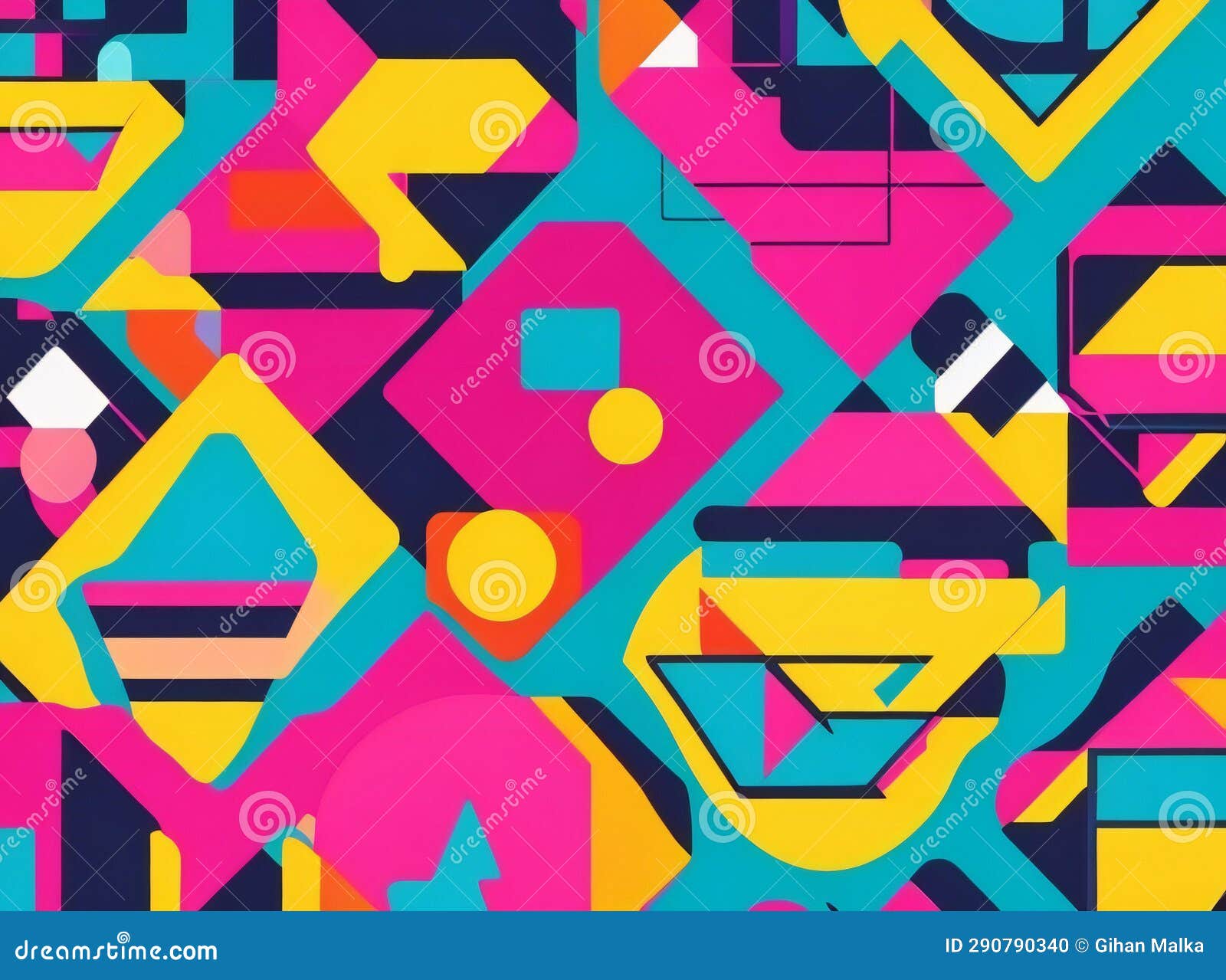 Abstract Retro 80s Background with Geometric Shapes Stock Illustration ...