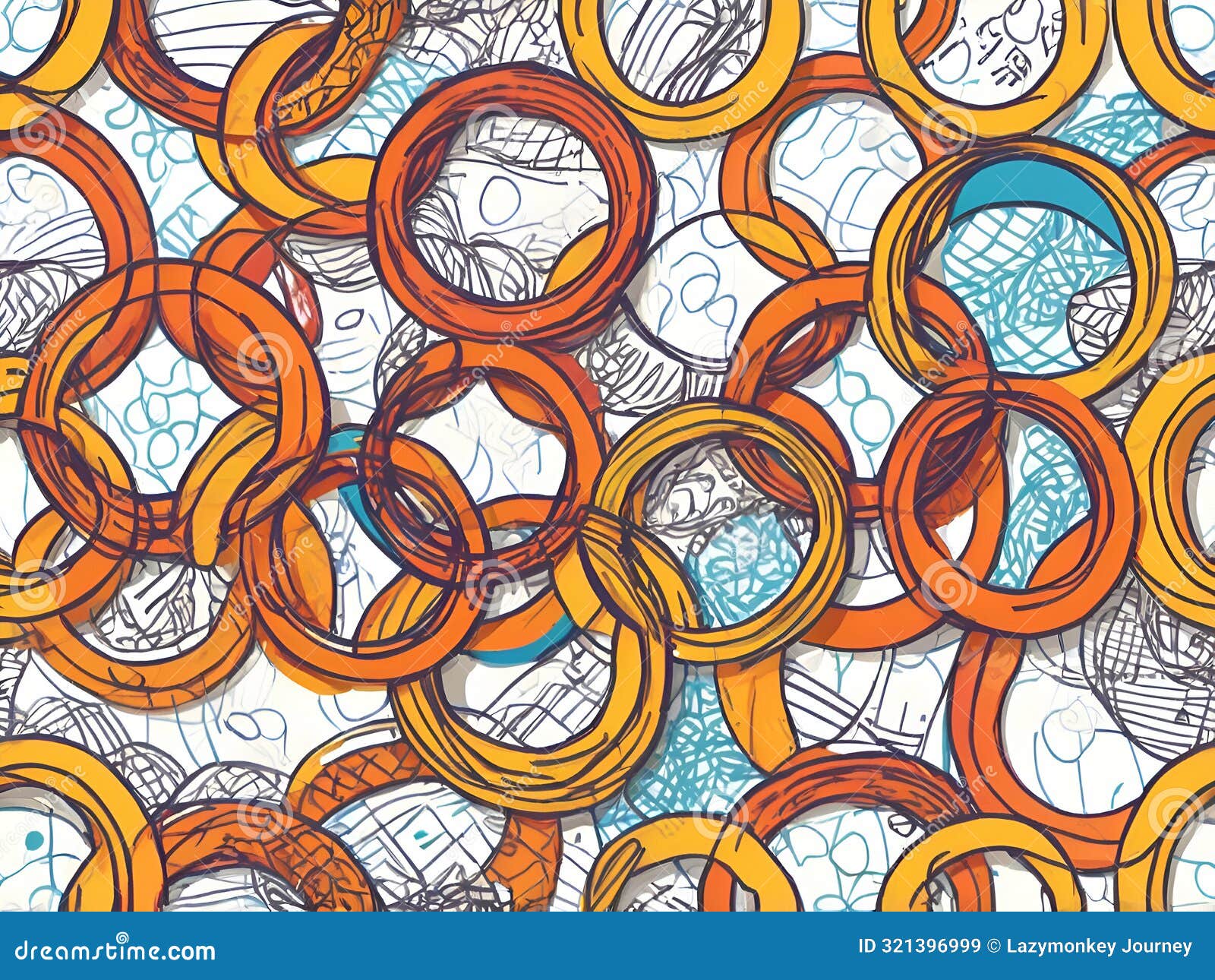 Abstract Rings Doodle Colorful Pattern Background Hand Drawn Line ...