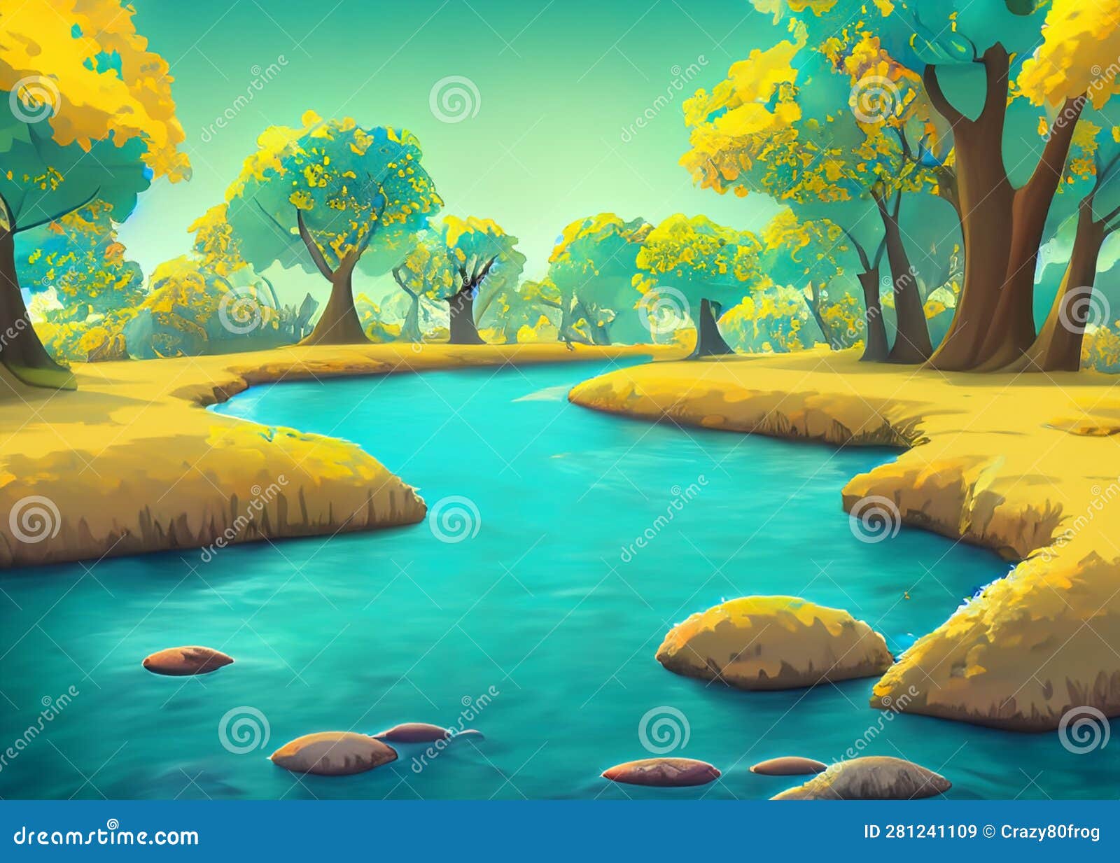Abstract River Cartoon Style Background, Illustration of Forest Stream ...