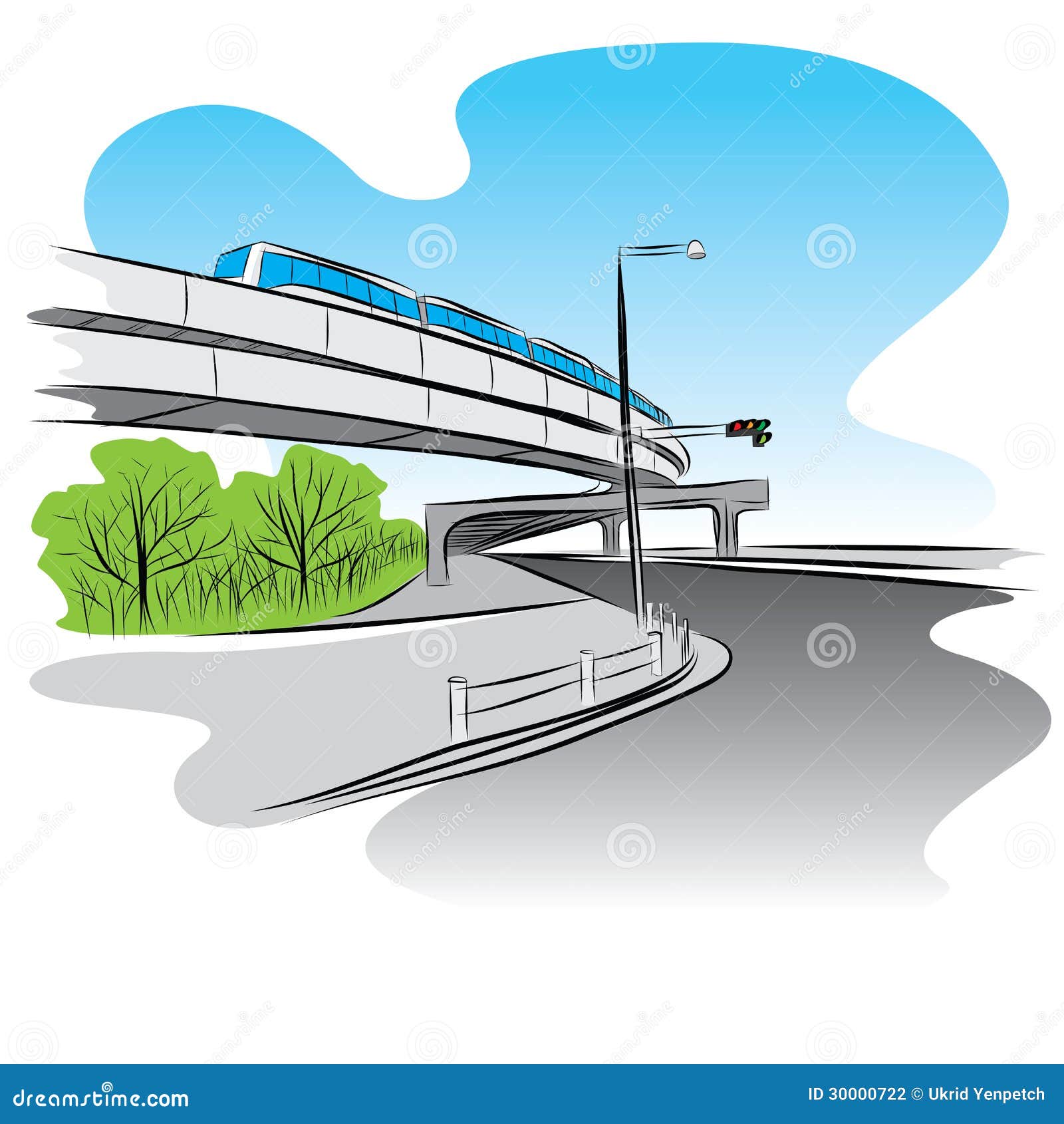 Road Under Overpass Sky Train Bridge Stock Vector - Illustration of ...