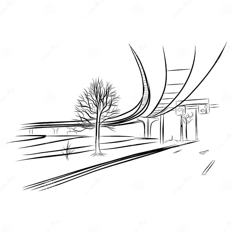 Road Under Overpass Sky Train Bridge Stock Vector - Illustration of ...