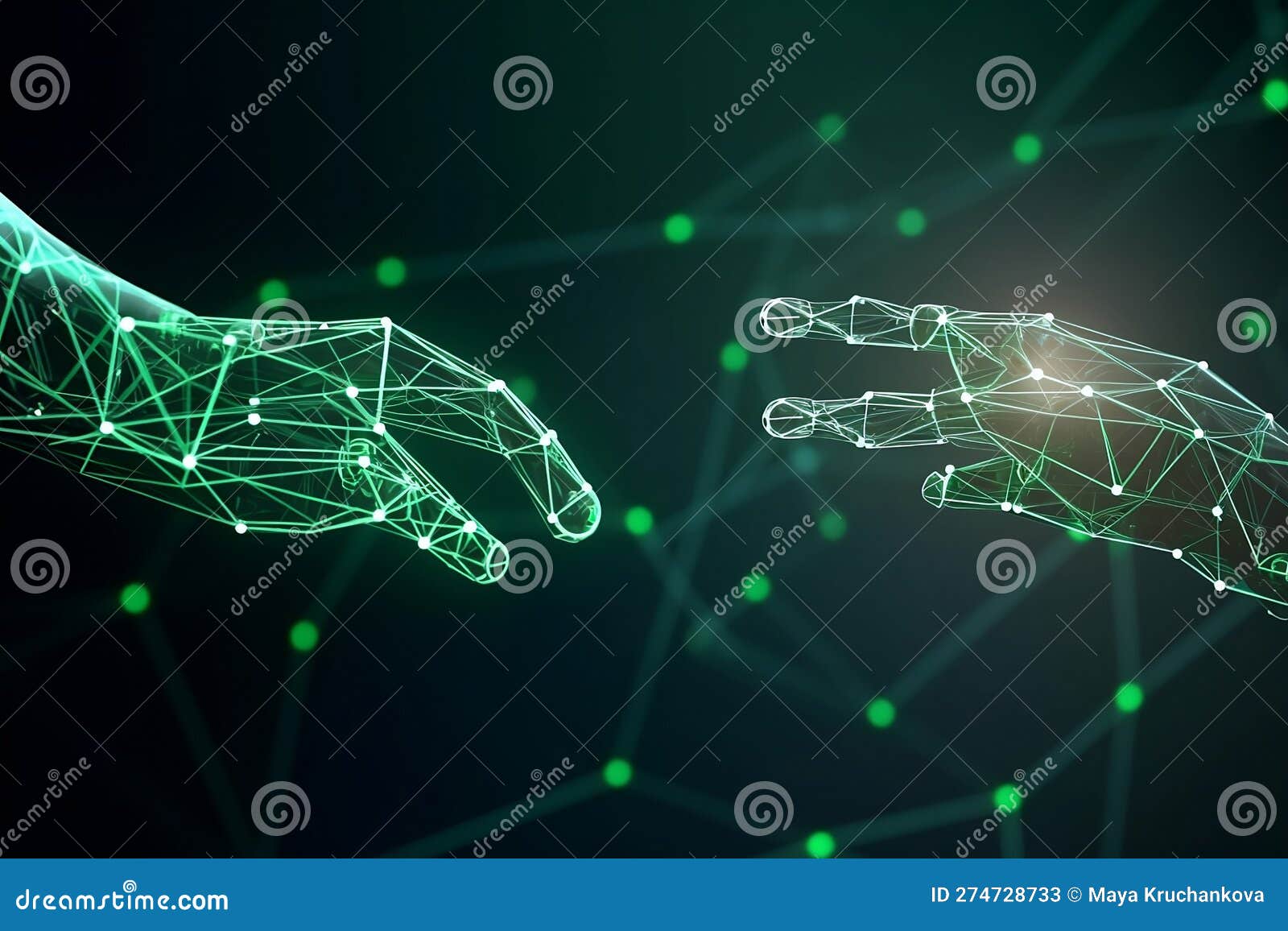 Abstract Robot Hand in Green Glow on Dark Background Stock Illustration ...