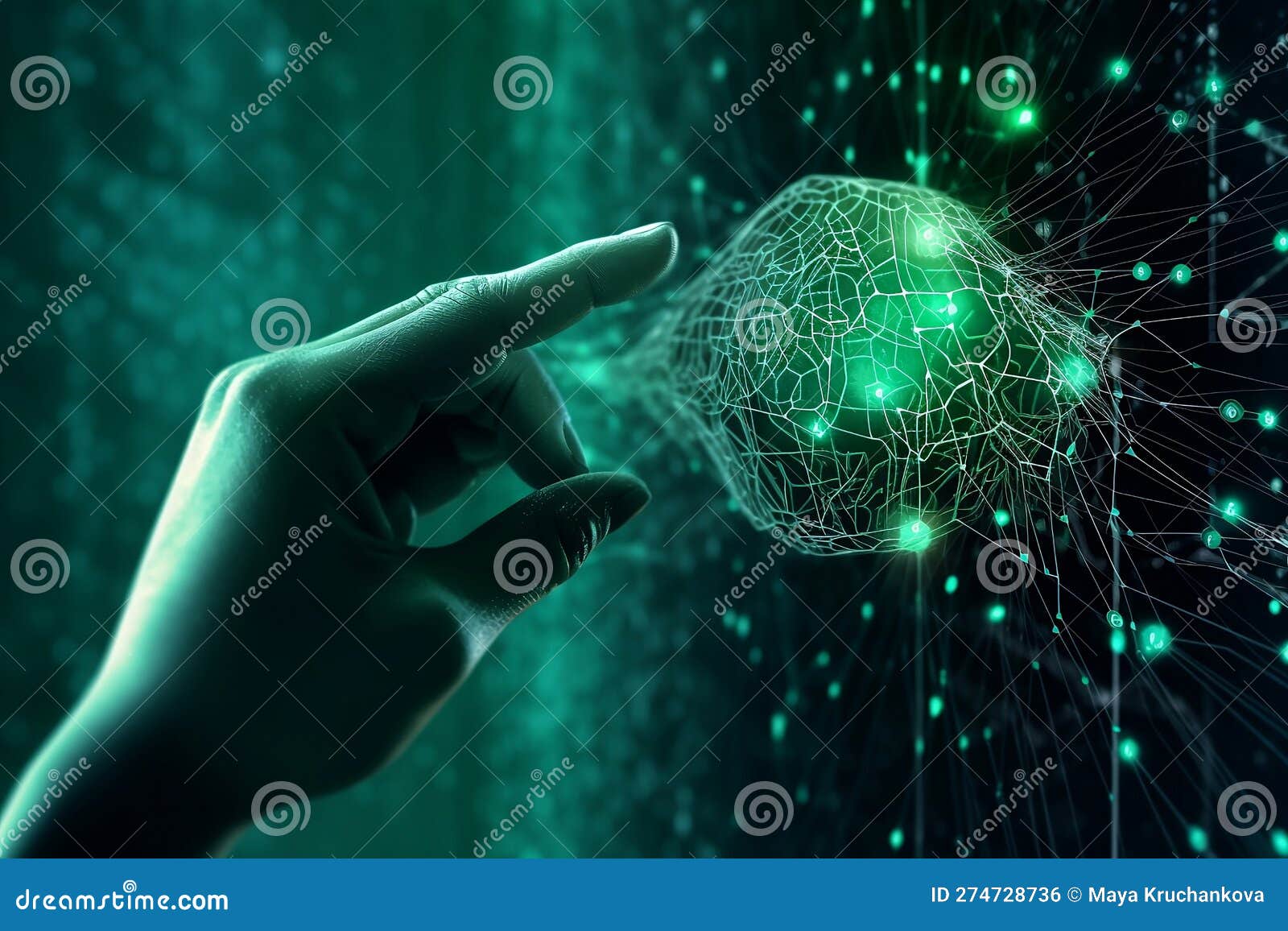 Abstract Robot Hand in Green Glow on Dark Background Stock Illustration ...