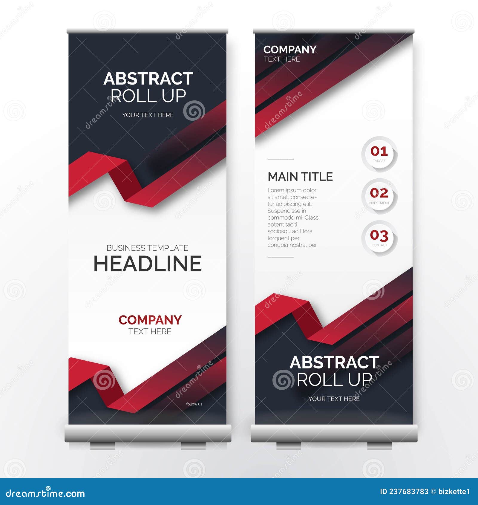 Abstract Roll Up Template with Red Shapes Vector Illustration Stock ...