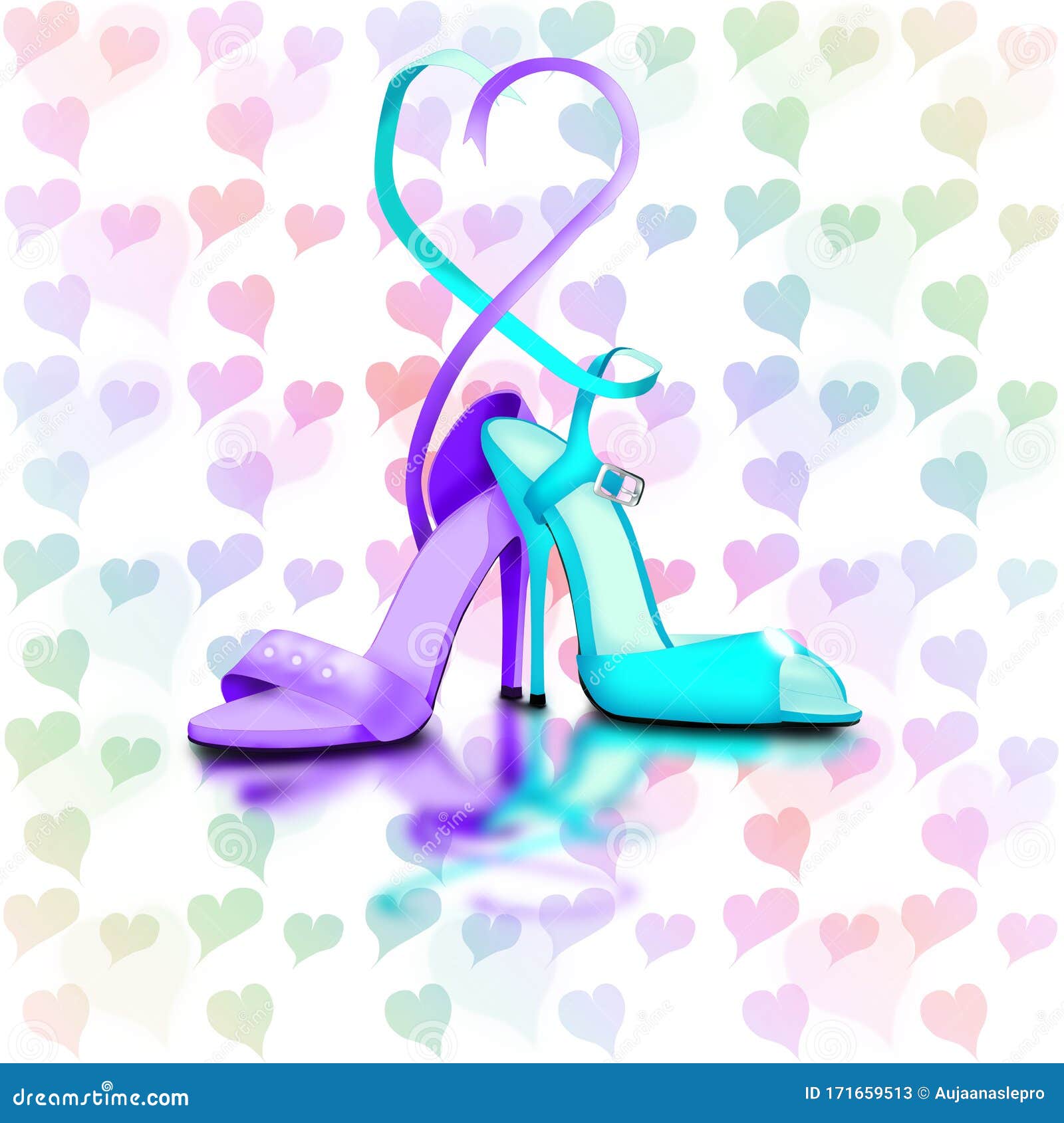 Abstract Romantic Card with Colored Hearts and a Pair of Shoes Stock ...