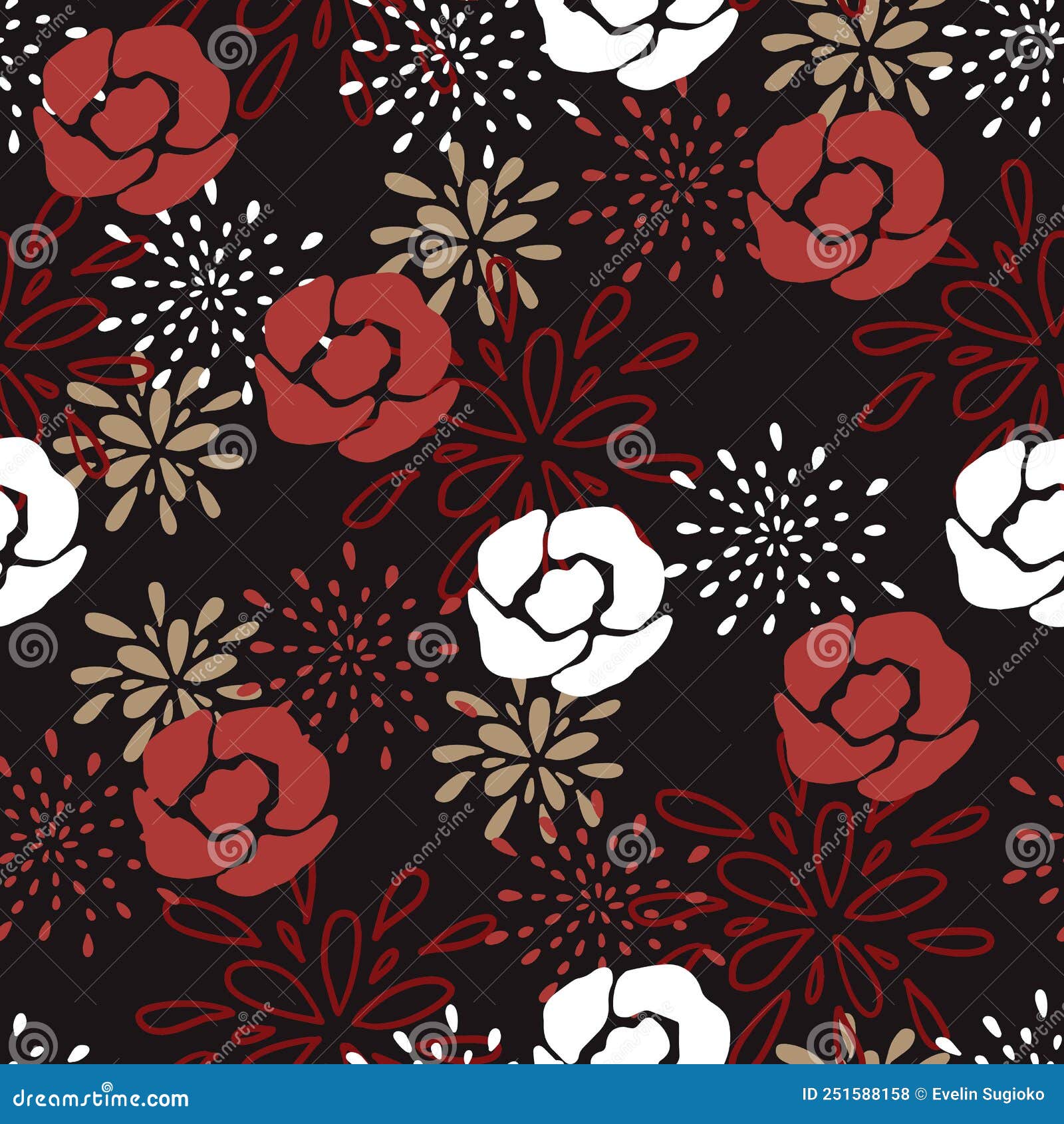 Abstract Romantic Red Floral Silhouette Vector Graphic Seamless Pattern ...