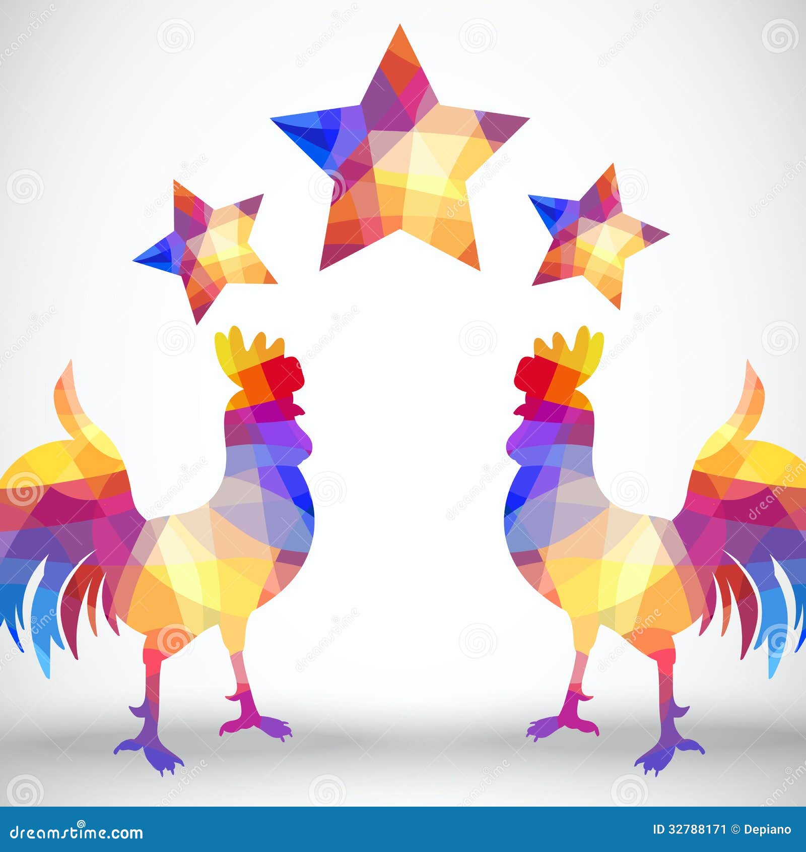 Abstract Rooster of Geometric Shapes with Stars Stock Vector ...