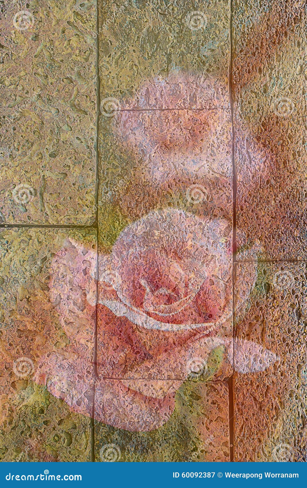 Abstract Rose on Stone Wall Textured Background. Stock Image - Image of ...