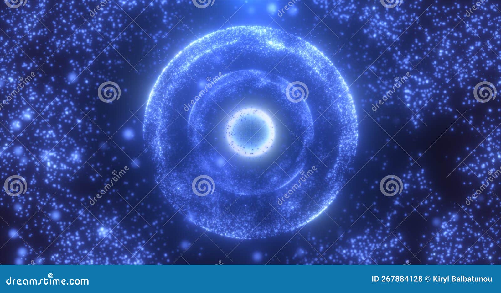 Abstract Round Blue Sphere Glowing Energy Magic Molecule with Atoms ...