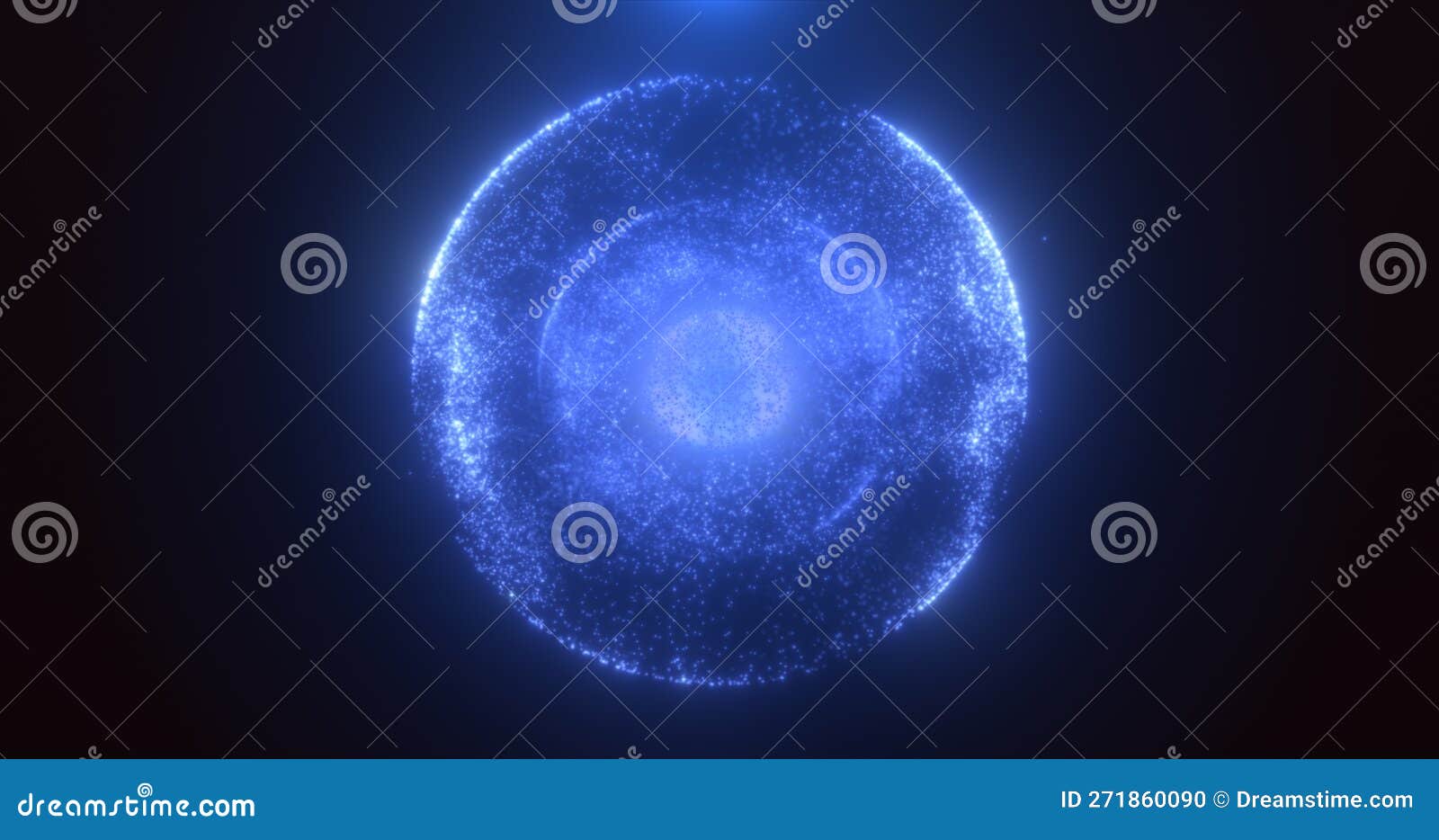 Abstract Round Blue Sphere Glowing Energy Magic Molecule with Atoms ...