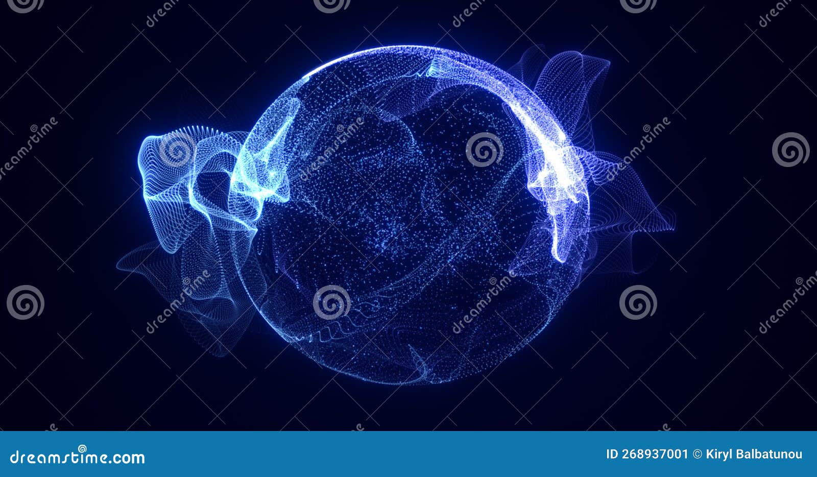 Abstract Round Blue Sphere Light Bright Glowing from Rays of Energy and ...