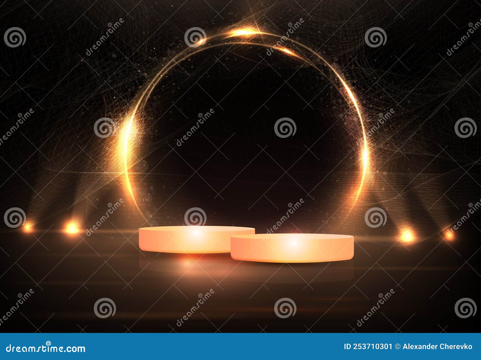 Abstract Round Frame with Gold Color Stage on Black Design Stock Vector ...