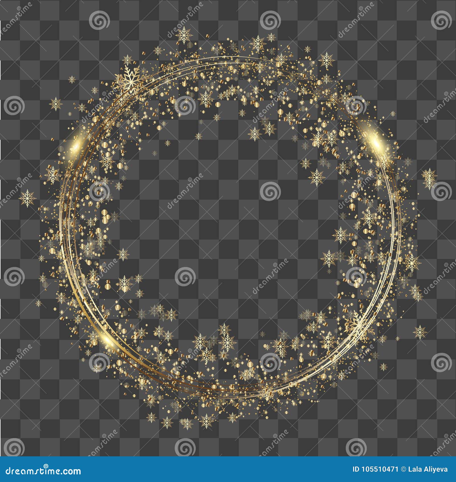 Abstract Round Glowing Lights and Gold Sparkles on Transparent ...