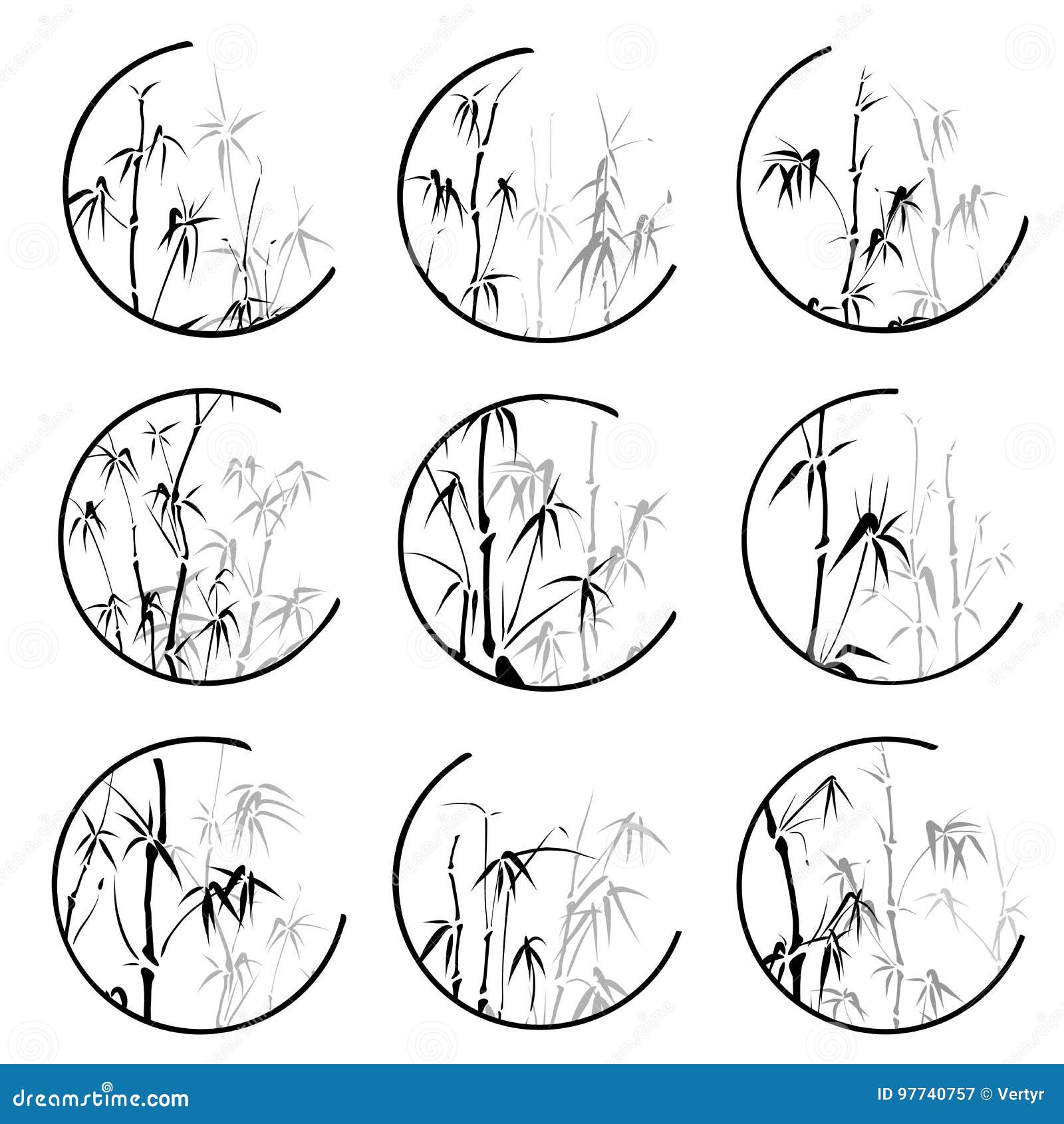 Abstract Round Icons Framed Bamboo Trees. Stock Vector - Illustration ...