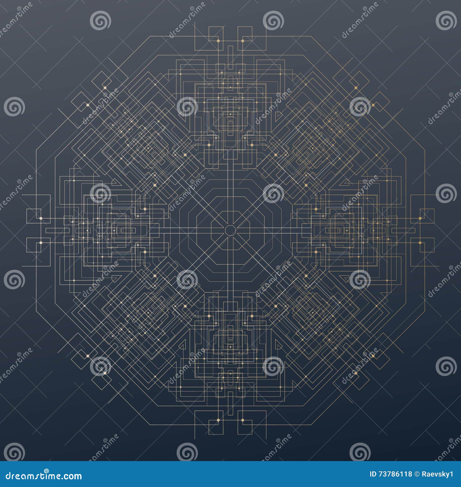 Abstract Round Technology Pattern on Dark Background, Golden Mandala ...