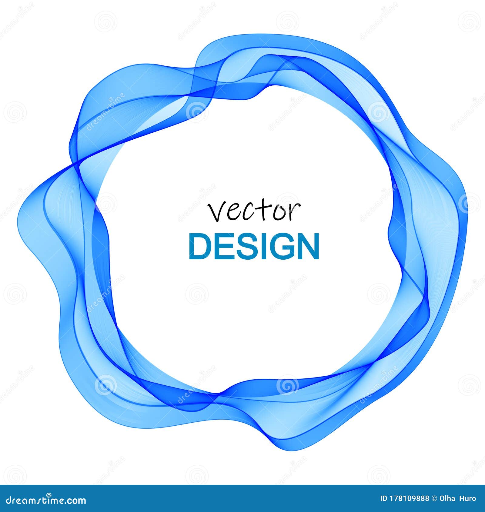 Abstract Round Wave Frame, Flow of Blue Transparent Waves in a Circle ...