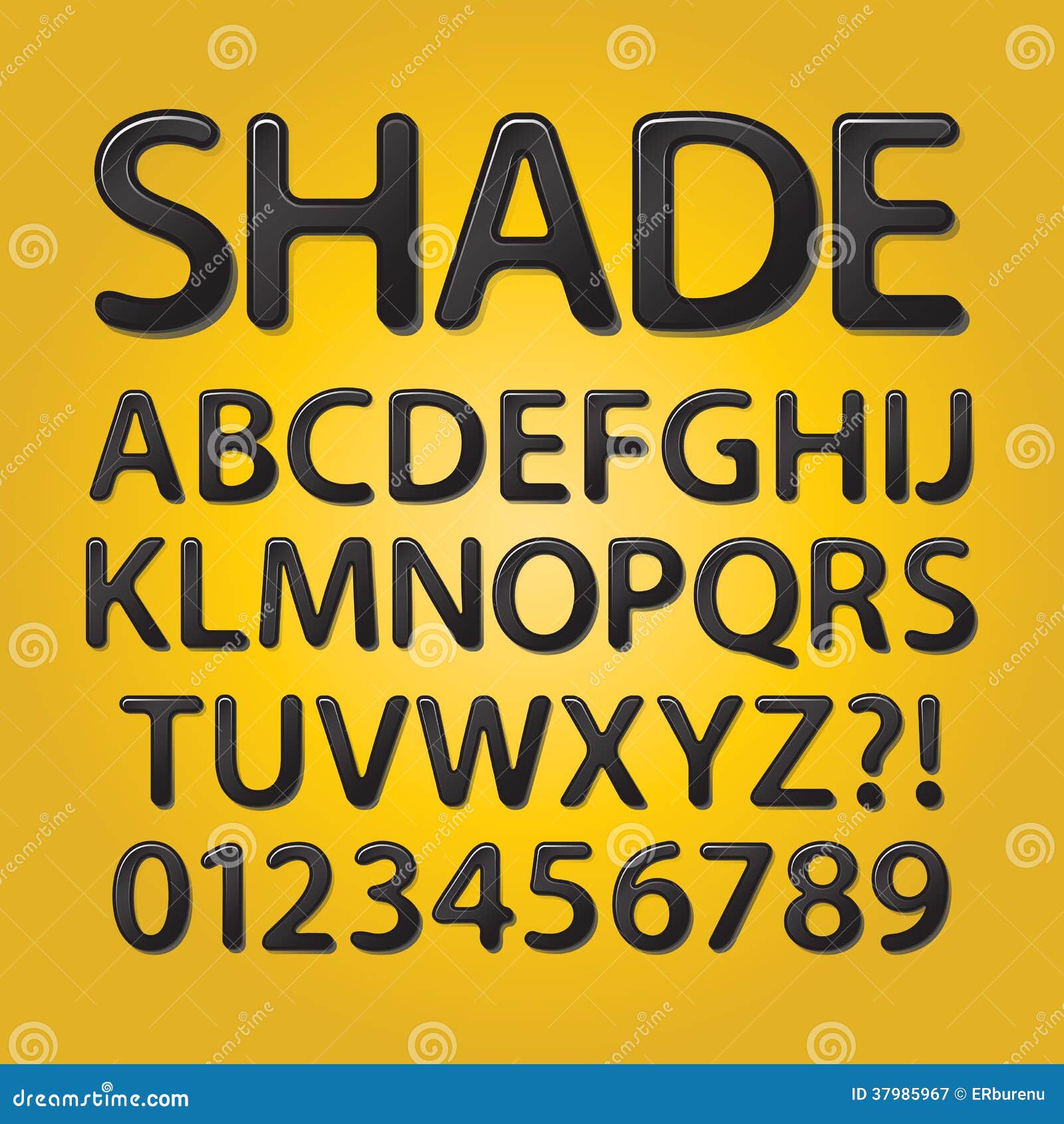 Abstract Rounded Black Shade Font and Numbers Stock Vector ...