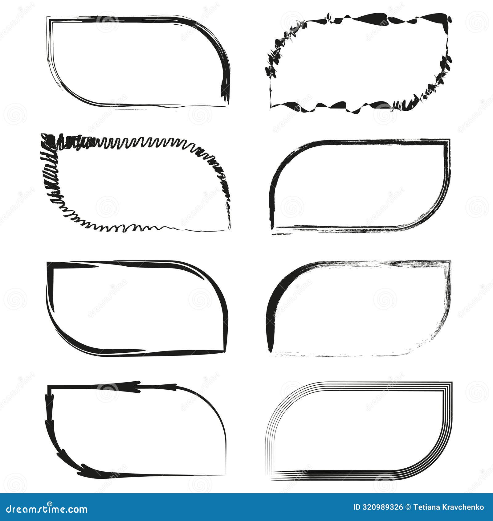 Abstract Rounded Frames. Nine Decorative Designs. Black and White ...
