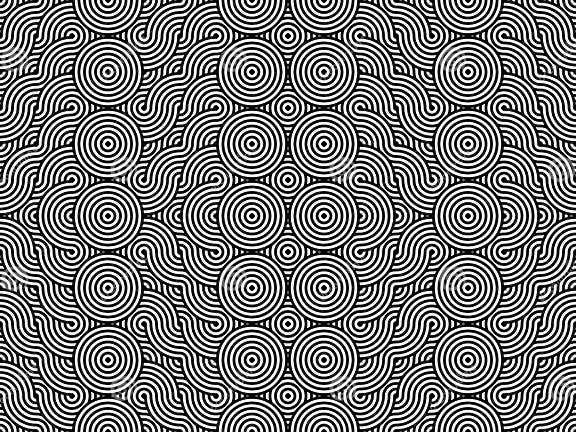 Abstract Rounded Line Art Seamless Pattern in Black and White.Black and ...
