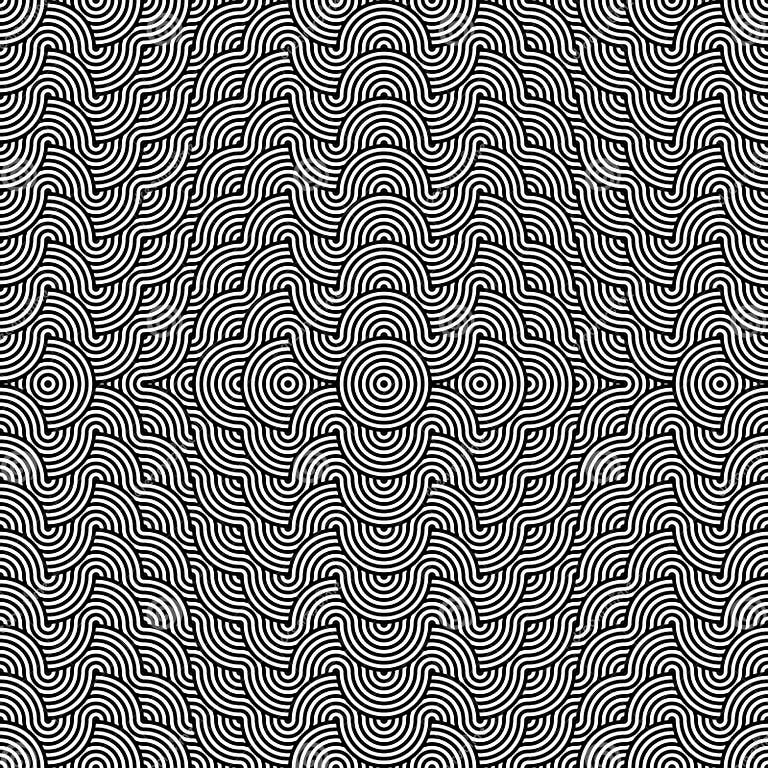 Abstract Rounded Line Art Seamless Pattern in Black and White.Black and ...