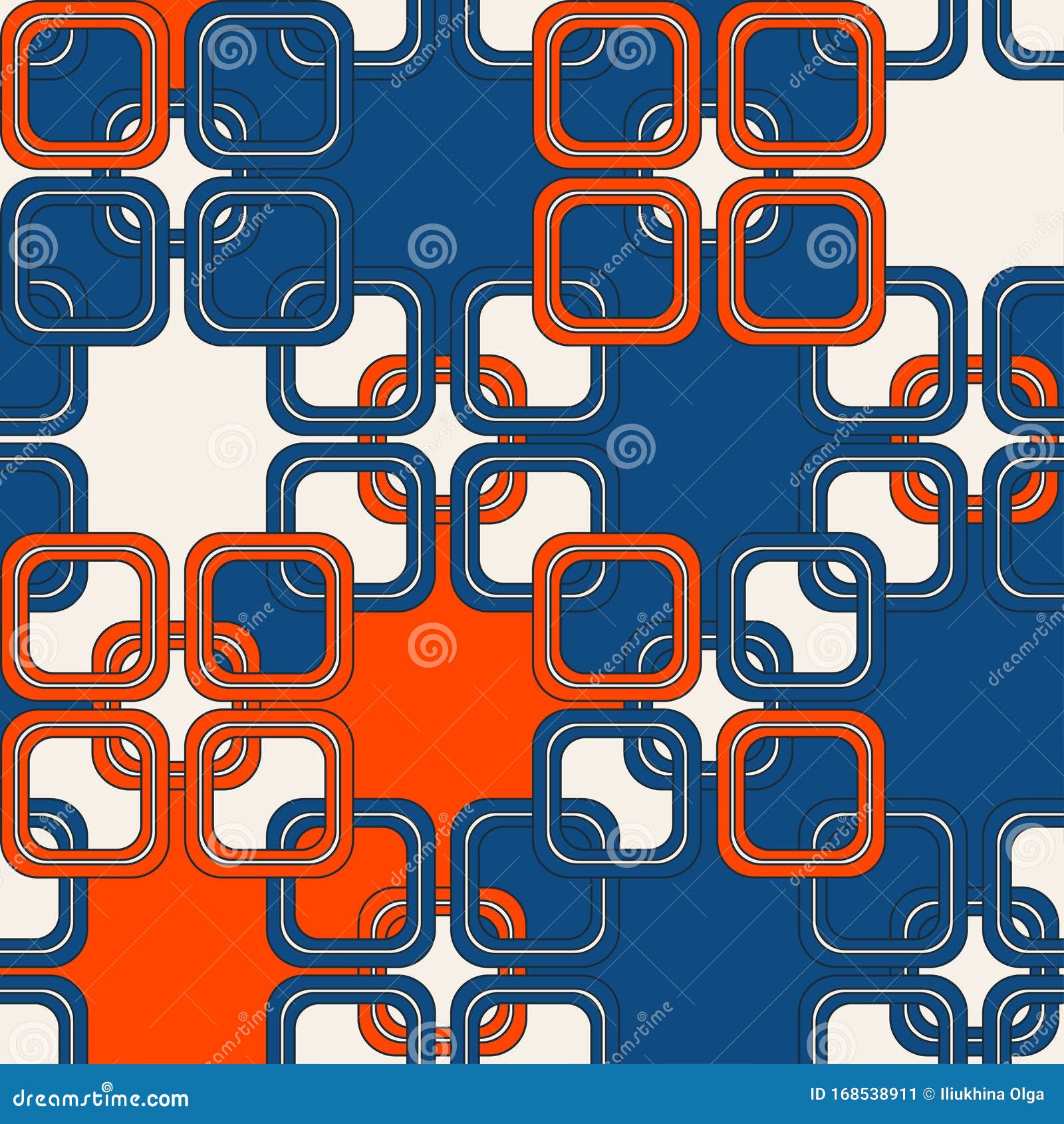 Abstract Rounded Square Pattern on Beige, Orange and Blue Background ...