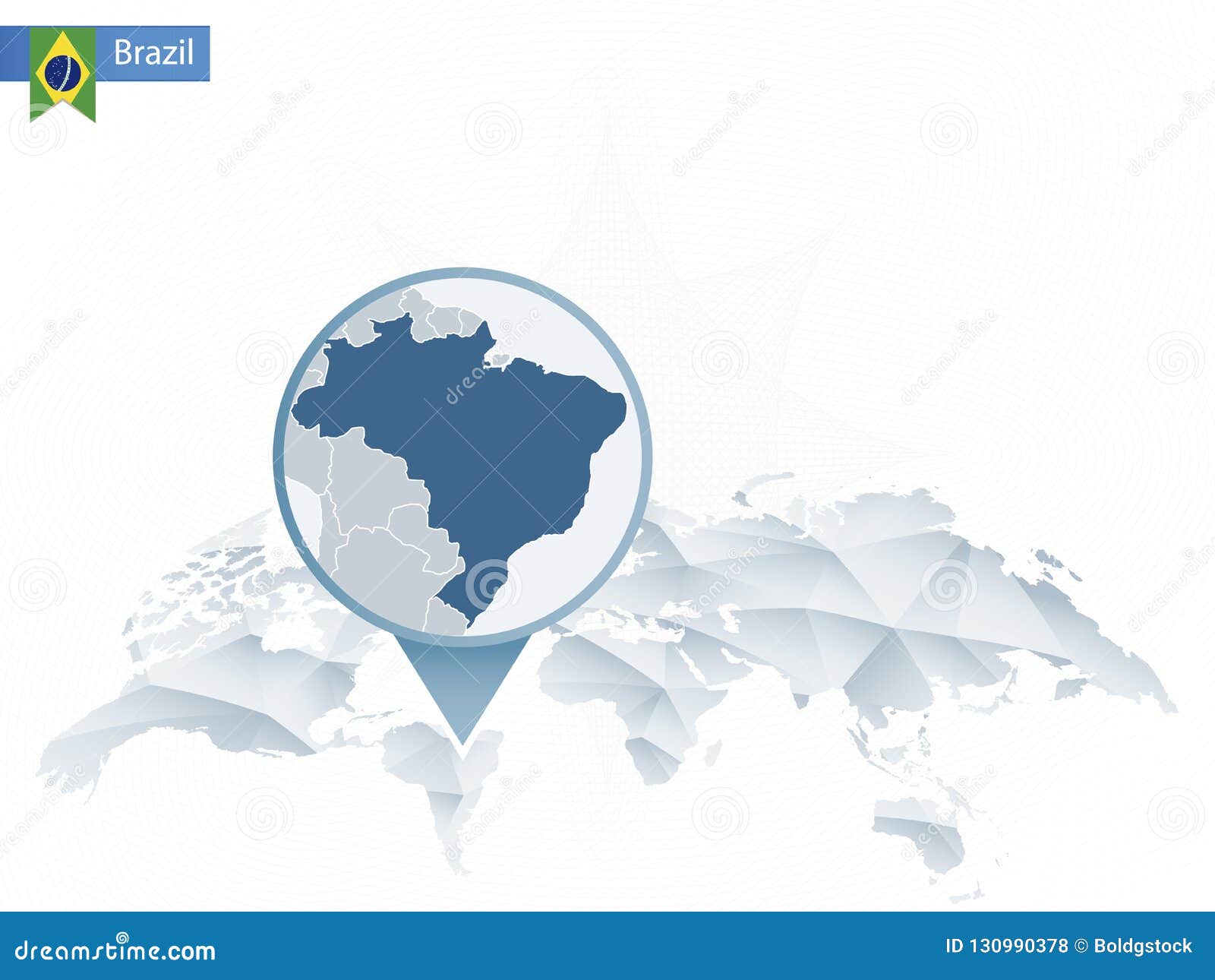 Abstract Rounded World Map with Pinned Detailed Brazil Map. Stock ...