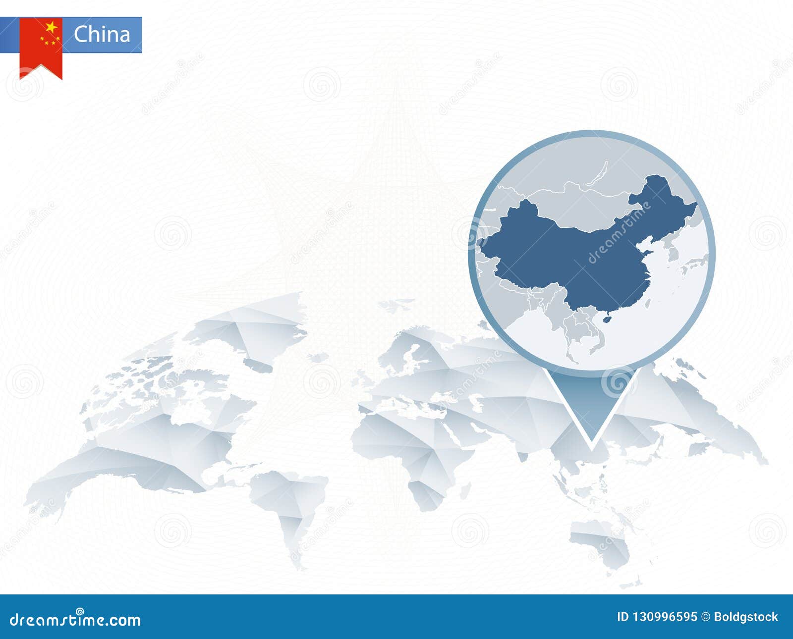 Abstract Rounded World Map with Pinned Detailed China Map. Stock Vector ...