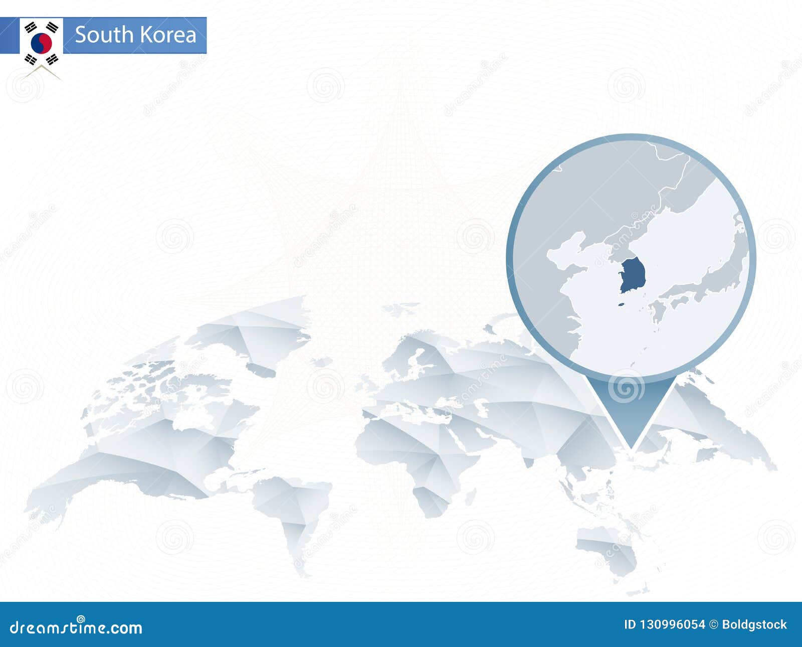Abstract Rounded World Map with Pinned Detailed South Korea Map. Stock ...