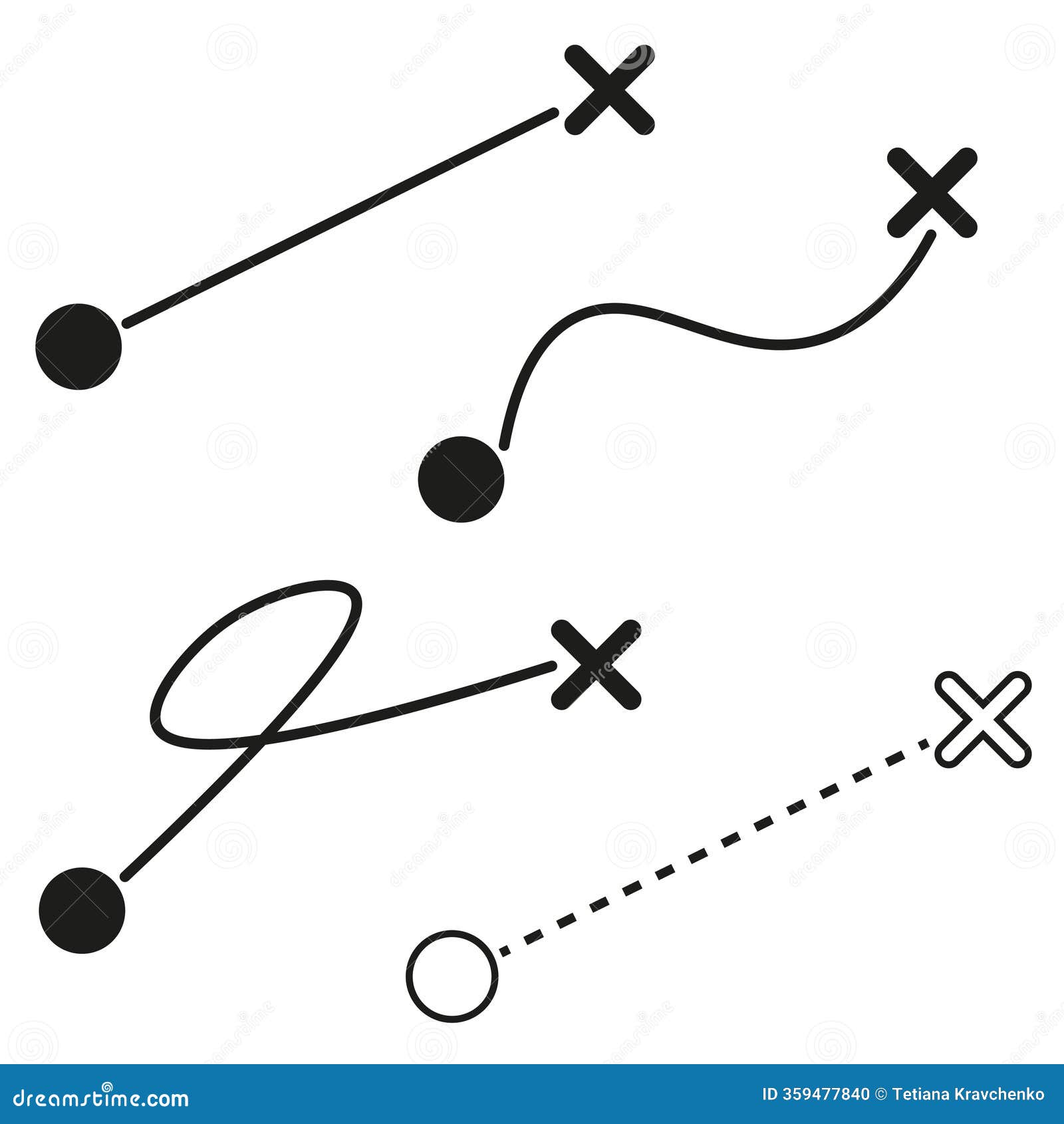 Abstract Route Lines. Crosses and Circles. Black Geometric Symbols ...