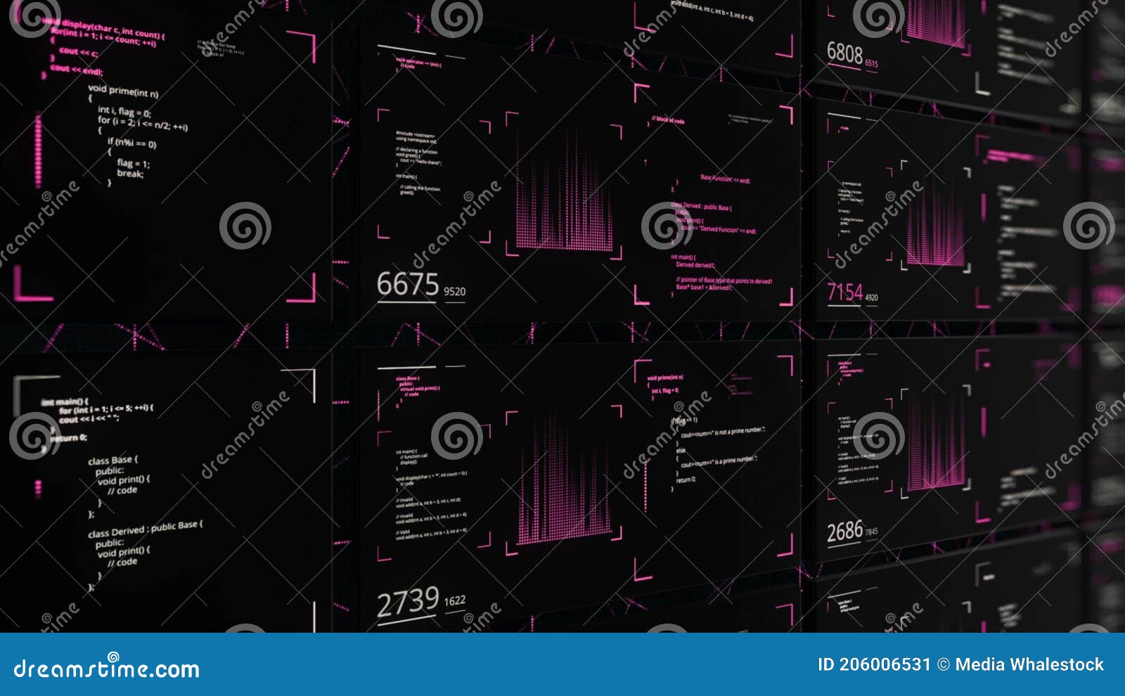 Abstract Running Numbers and Graphics on Digital Computer Monitor ...