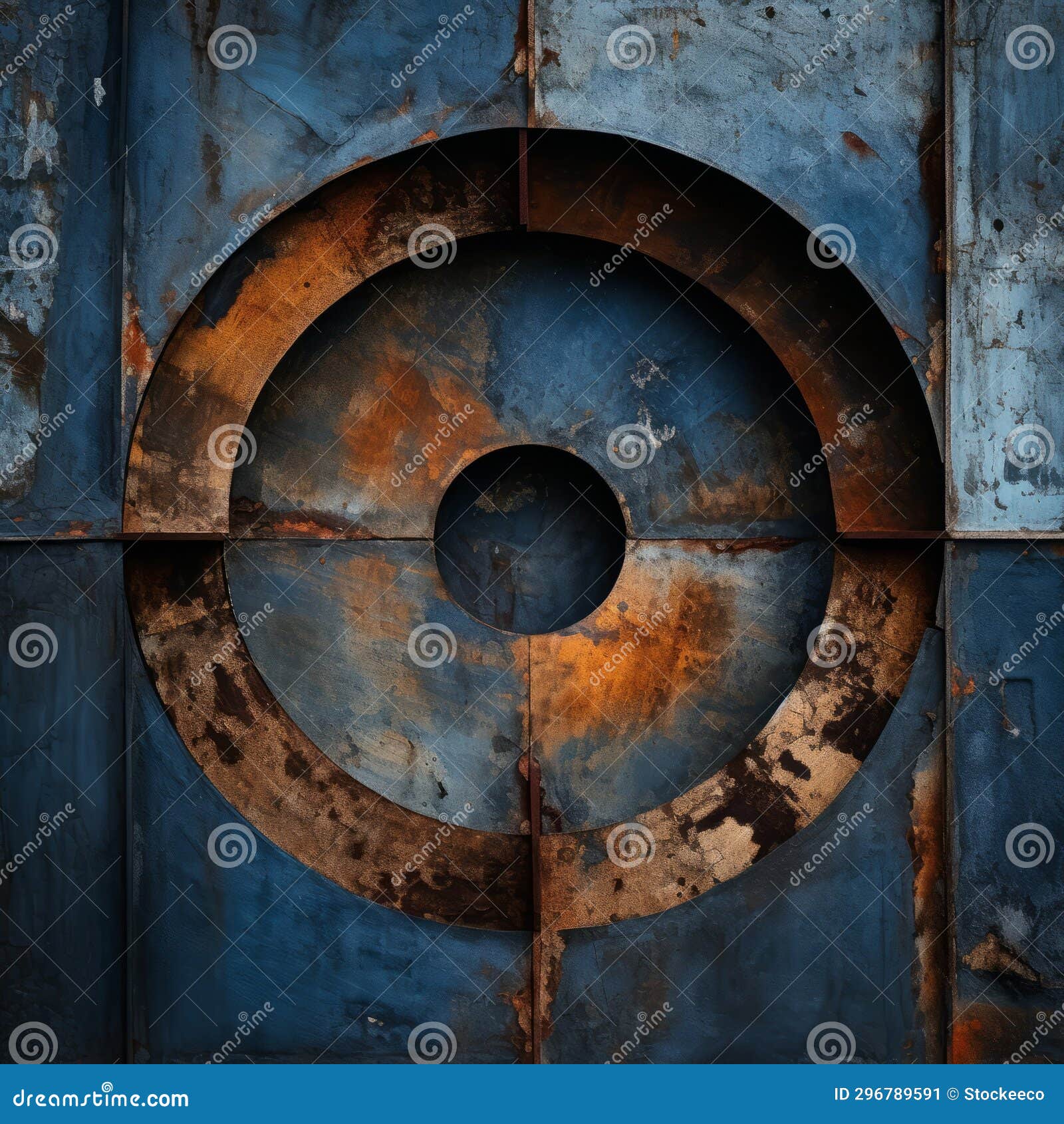 Abstract Rusty Steel Structure with Wide Blue Circle Stock Illustration ...