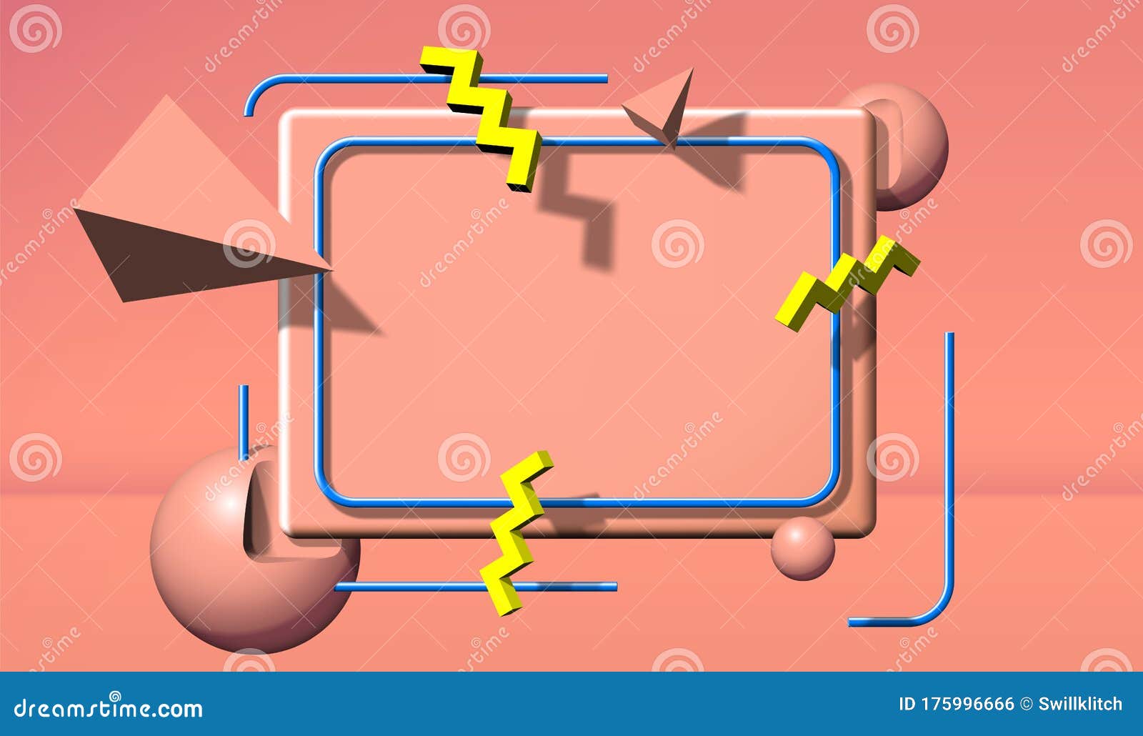 Abstract 90s Styled Frame with Flying 3d Objects and Shapes Stock ...