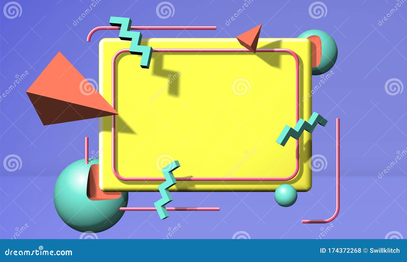 Abstract 90s Styled Frame with Flying 3d Objects and Shapes Stock ...