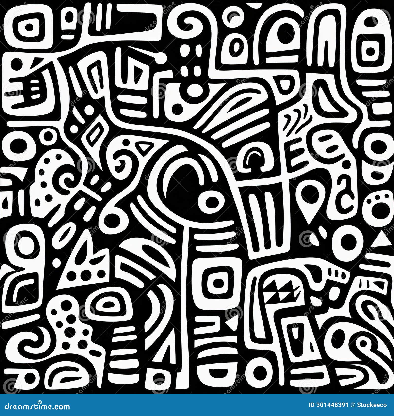 Abstract Moche Art: Bold Stencil Design With Robotic Motifs Royalty ...