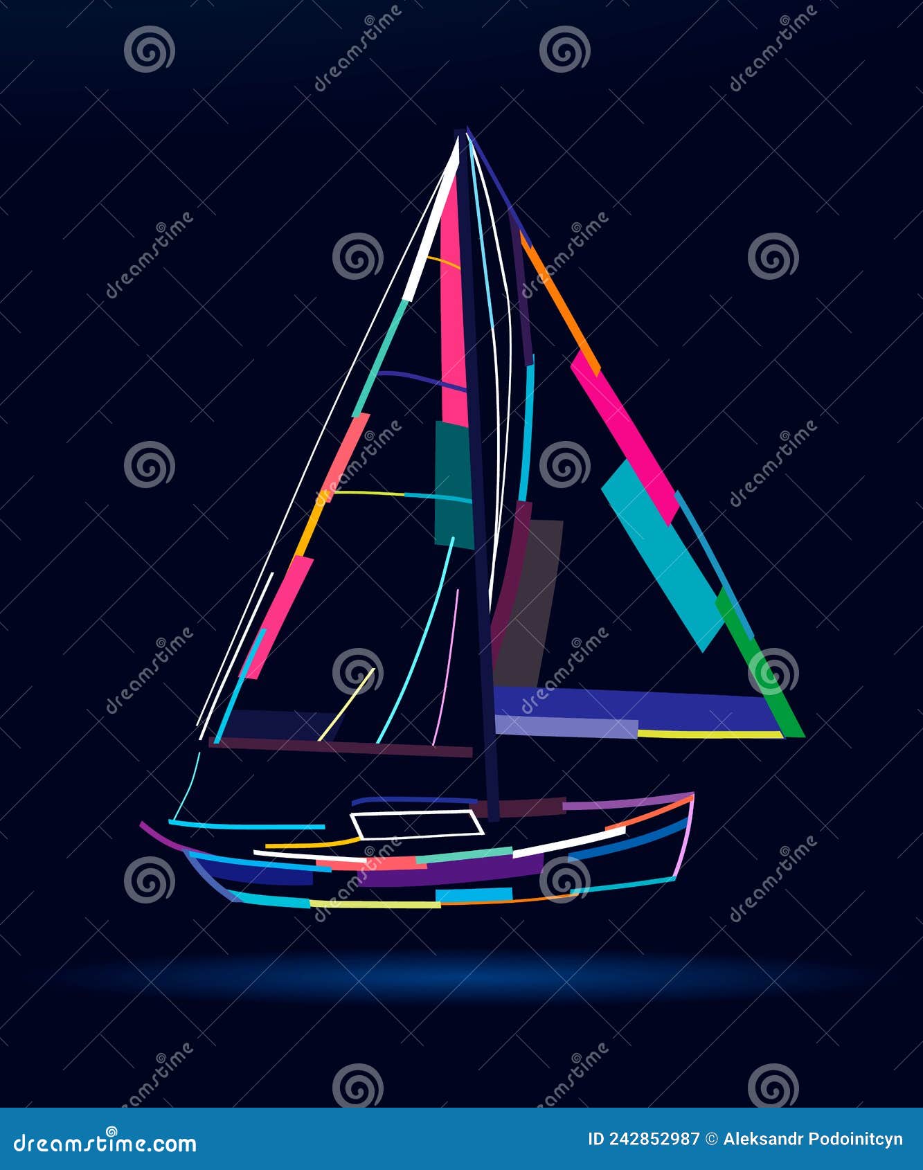 Abstract Sailing Yacht from Multicolored Paints. Colored Drawing Stock ...